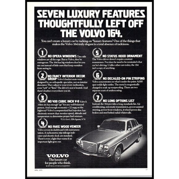 Volvo | Art | 975 Volvo 164 Sedan Vintage Print Ad Spotlight Grill Man ...